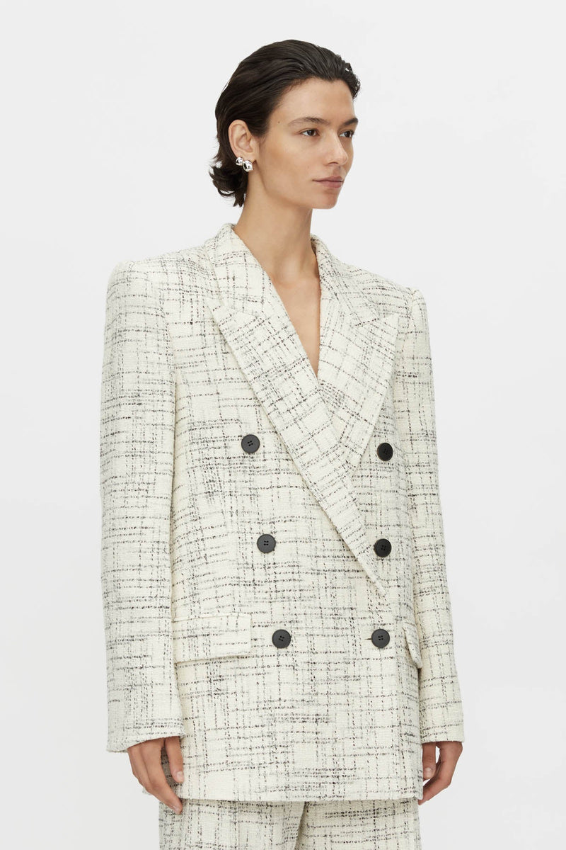 Corvina Double-Breasted Jacket in Cream Cross Hatch - CAMILLA AND MARCÆ C&M