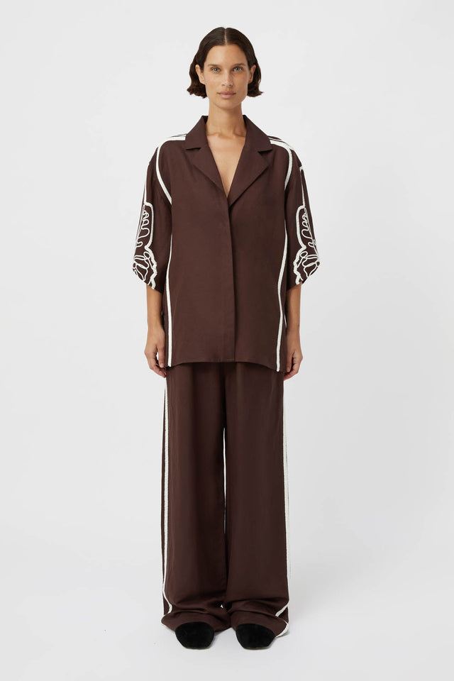 Lanza Linen Shirt in Burgundy CAMILLA AND MARC C M